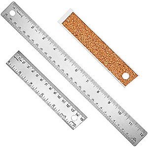3 Pieces Stainless Steel Cork Back Rulers Set 1 Piece 12 Inch and 2 Pieces 6 Inch Non Slip Straight Edge Rulers with Inch and Metric Graduations for School Office Engineering Woodworking