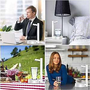 BABORUI Desktop Water Dispenser, 7 Quantitative Levels Electric Bedside Water Dispenser for 5 Gallon Bottle & Universal Bottle, Automatic Off Water Jug Dispenser with Jug Cap for Home, Office, Outdoor