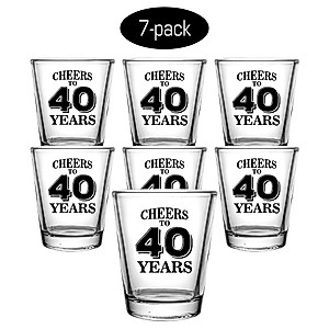 Veracco Cheers To 40 Years Shot Glasses Birthday Gift For Someone Who Loves Drinking Bachelor 40th Funny Party Favors Fourty and Fabulous (Clear, Glass)