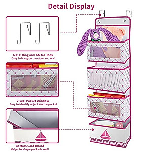 Boczif Over Door Hanging Organizer, Wall Mount Storage with 4 Large Pocket and Mesh Clear Window, Closet Door Organizer for Children's Rooms,Nursery, Bedroom, Kids Toys, Shoes, Diapers(1-Pink)