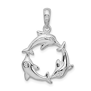 Sterling Silver Polished 3 Dolphin Circle Pendant