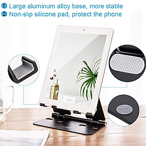 aceyoon Adjustable Tablet Stand, iPad/Cell Phone Holder for Desk, Aluminum Alloy Stand Holder for 2 Phones or a Tablet/Kindle, Sturdy Dual Stands, Foldable and Portable, Black