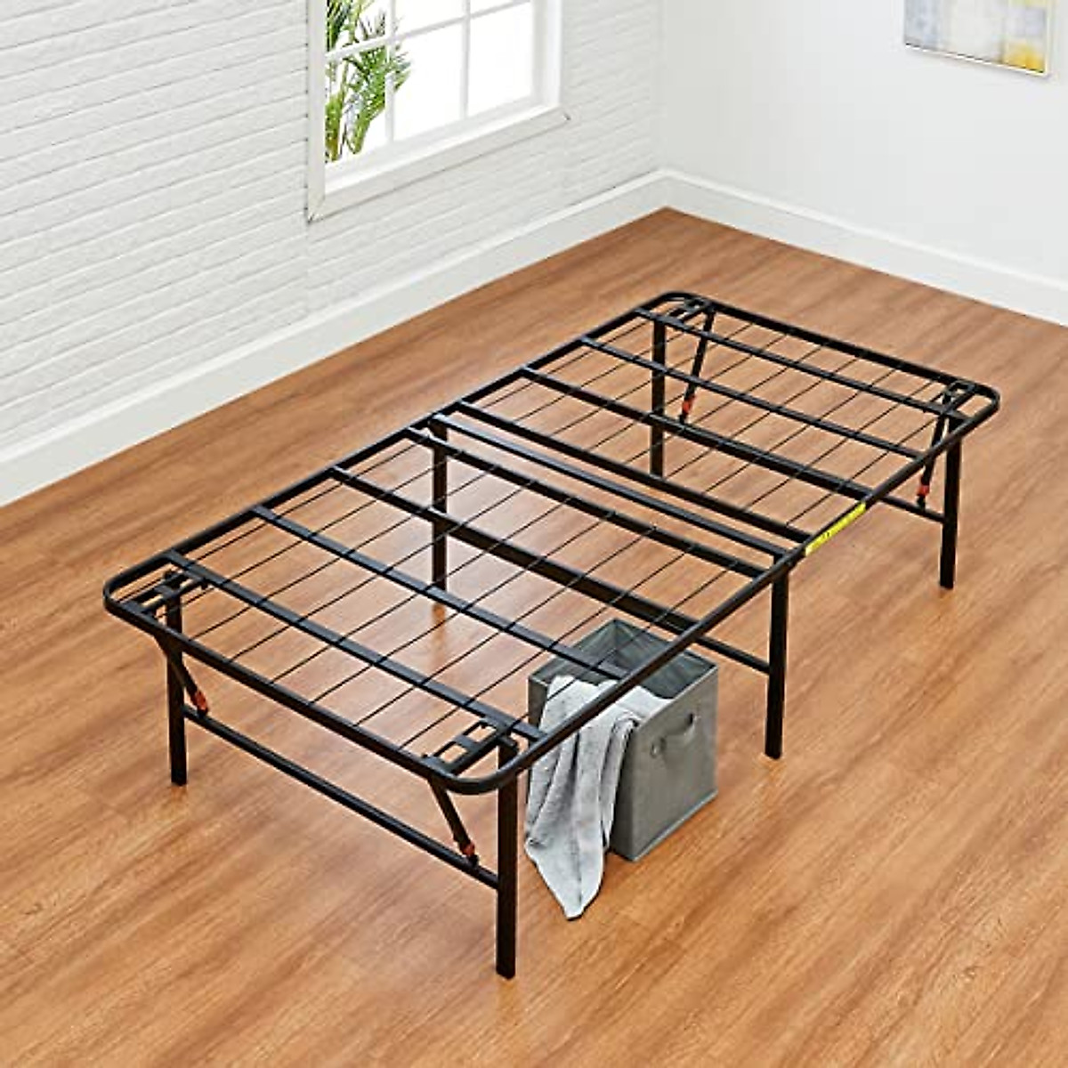 Amazon Basics Foldable Metal Platform Bed Frame with Tool Free Setup, 18 Inches High, Sturdy Steel Frame, No Box Spring Needed, Twin, Black