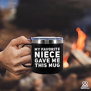 My Favorite Niece Gave Me This Mug Insulated Coffee Cup 14oz With Handle And Lid Gift For Aunt Auntie Uncle Birthday 304 Stainless Steel Vacuum Insulated Tumbler Camping Travel Thermal Mugs (Black)