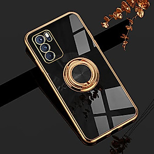 Compatible with Oppo Reno 6 Pro Case Silicone Shockproof Phone Cases for Oppo Reno 6 Pro 5G Anti-Scratch Cute Protective Case with Ring (Black, Oppo Reno 6 Pro 5G)