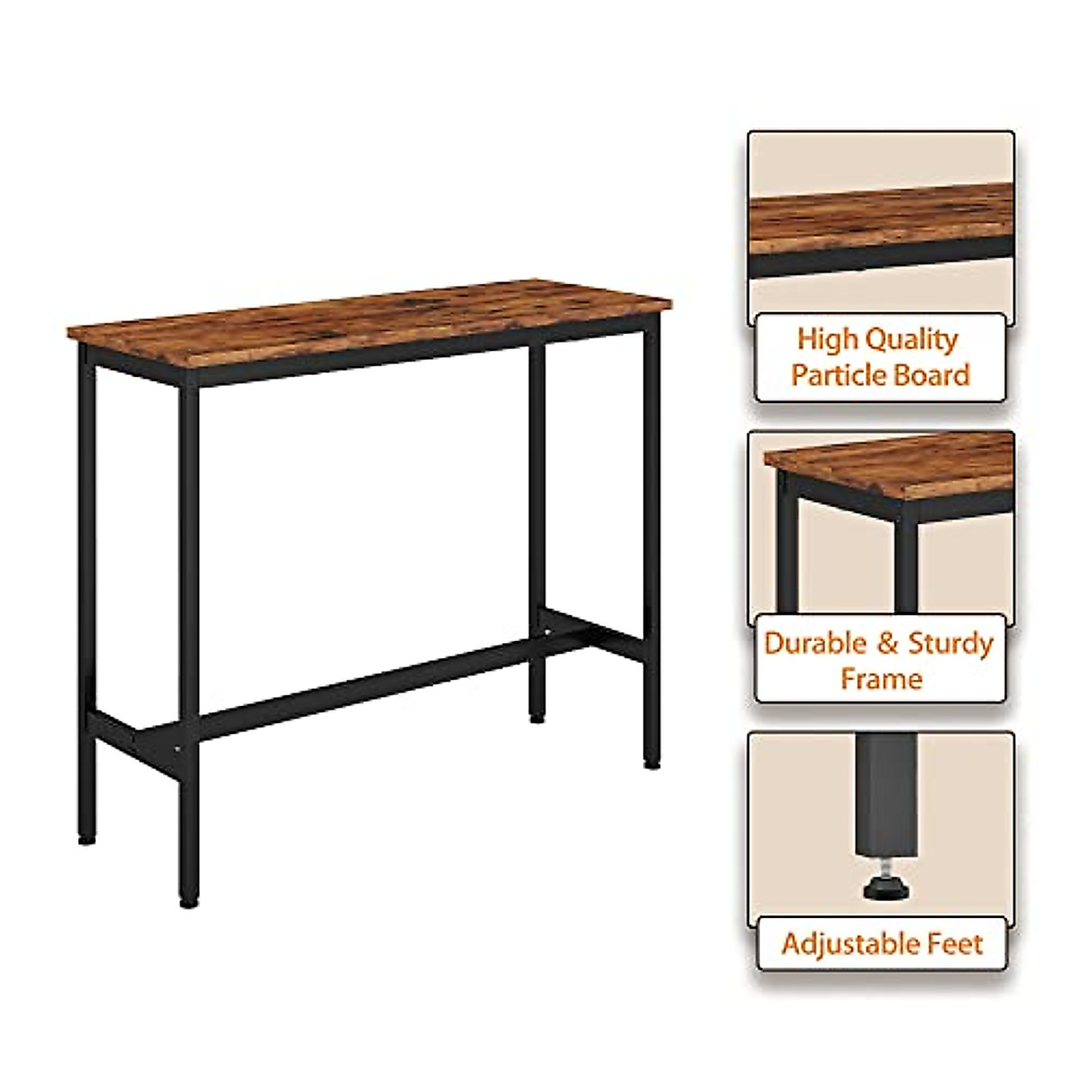 HomSof 3-Piece Farmhouse Counter Height Dining Set, Table and 2 Bar Stools with PU Soft Seat and Backrest, Rustic Brown_3pcs