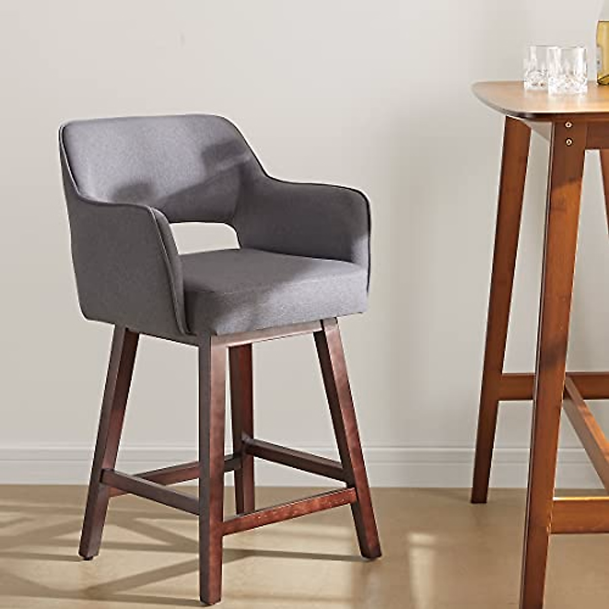 CangLong Mid-Century Modern Open Back Upholstered Chair Kitchen Counter Height Stool, Set of 1, Dark Grey