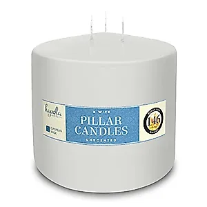 HYOOLA White Three Wick Large Candle - 6 x 6 Inch - Unscented Big Pillar Candles - 146 Hour - European Made
