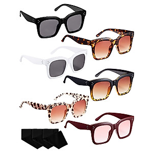 6 Pairs Oversized Sunglasses Vintage Retro Square Frame Sunglasses with Flat Lens and 3 Pieces Glass Cloths