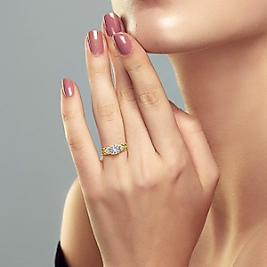 Gem Stone King 18K Yellow Gold Plated Silver Round 6MM Gemstone Birthstone Engagement Ring | Wedding Anniversary Promise Ring For Women | Available In Size 5, 6, 7, 8, 9