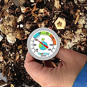 Rukars Compost Thermometer, 16 Inch Stem Backyard Compost Thermometer, Waterproof Soil Temperature Thermometer for Compost, Stainless Steel, with Composting Temperature Guide, 40-180 Degrees F