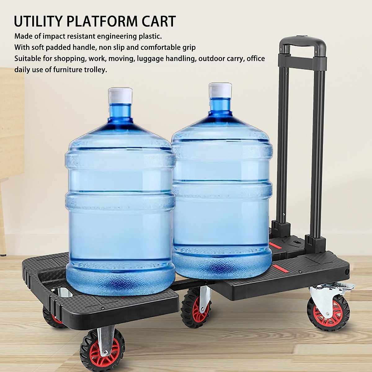 Folding Hand Truck with Rubber Wheels and Retractable Handle, 264lbs Capacity, Portable Dolly Cart for Transportation, Luggage, Mobile, Travel, Office Use