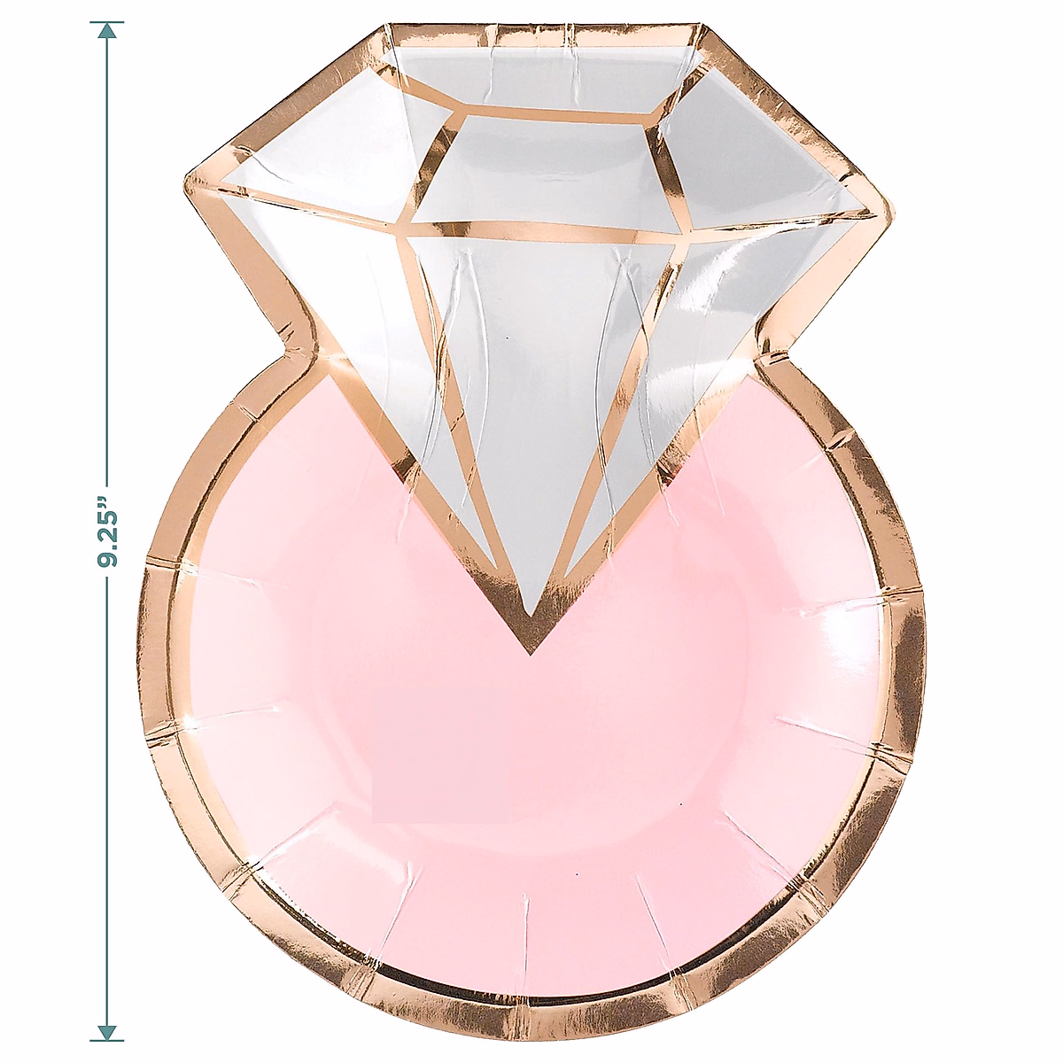 Bridal and Bachelorette Party Supplies - Blush Pink Gold Metallic Diamond Ring Paper Dessert Plates and Beverage Napkins (Serves 16)