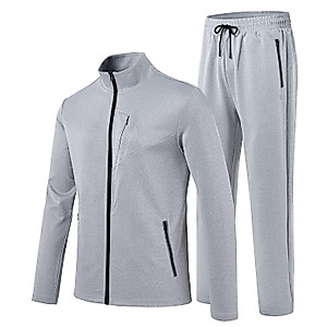 MoFiz Men's Tracksuits,Full Zip Sweat Suits For men,Solid Jogger Sets Active Jackets and Pants 2 Piece Sport Suit For Men's Outfits Light Gray L