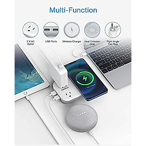 Small Power Strip 2 USB 1 Wireless Charger, TESSAN Mini Flat Plug Nightstand Desktop Charging Station with 2 Outlet 4 ft Extension Cord, Compatible with iPhone for Dorm Room Cruise