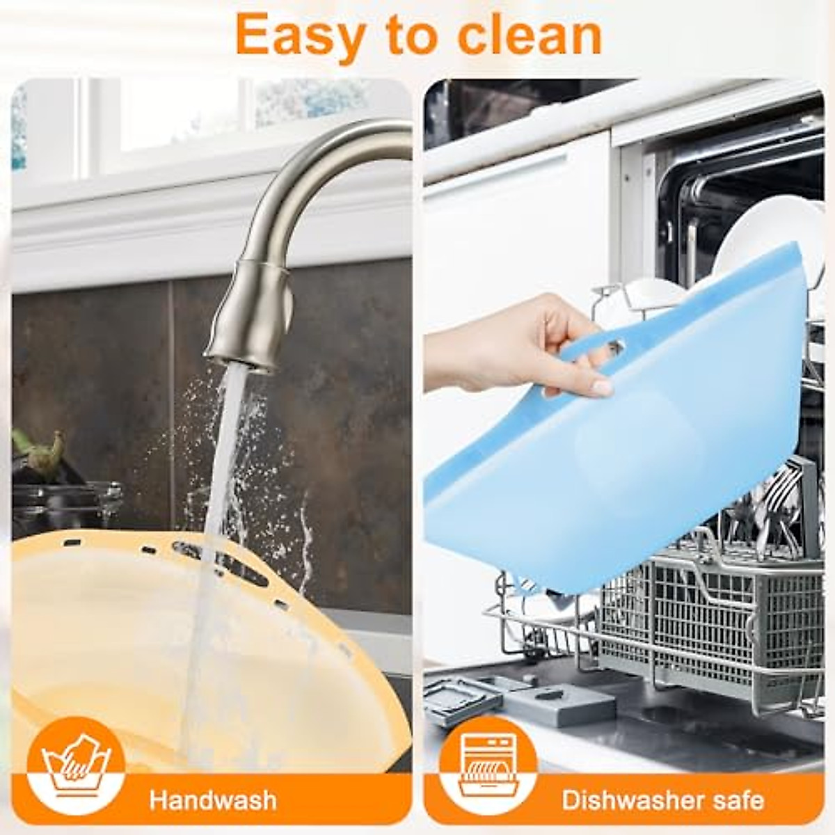 Ghojet Silicone Slow Cooker Liners Fits 6-10 QT Crock Pot Orange and Blue Silicone Crock Pot Liners Reusable Crock Pot Bags Liners for Round or Oval Pots Large Size Dishwasher Safe Leak-Proof Cooking