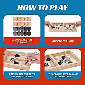 Crazy Games Fun Games Sling Puck Table Board Game I 14" Small Wooden Family Indoor Two Player, Table Games for Family - Top Hockey for Adults & Kids, Competitive Game for Parties It is Fun