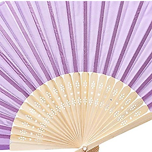 Sepwedd 50pcs Violet Imitated Silk Fabric Bamboo Folded Hand Fan Bridal Dancing Props Church Wedding Gift Party Favors with Gift Bags