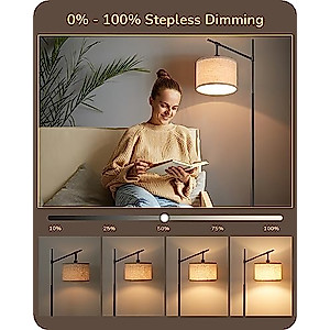 EDISHINE Modern Dimmable Floor Lamp, 63.8" Standing Lamp with Remote Control, E26 Socket, ACR Floor Lamp with Beige Shade for Bedroom, Living Room, Office, LED Bulb Included (Black)