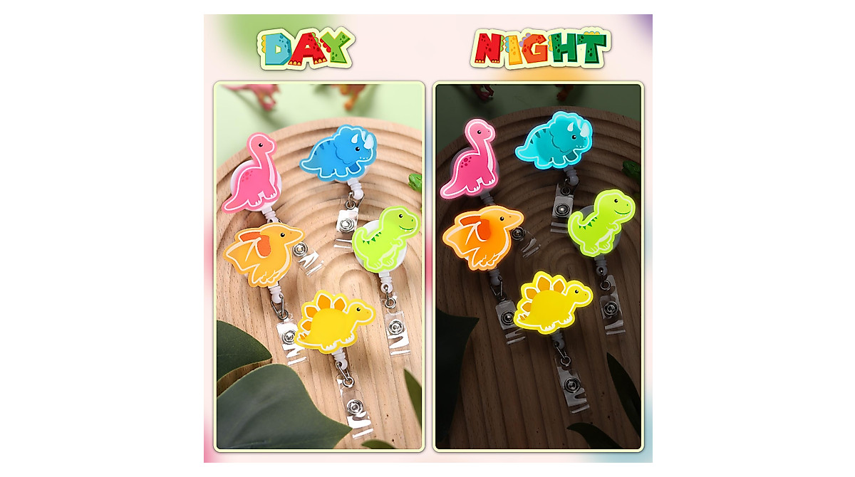 Luminous Dinosaur Badge Reels | 5-Pack Glow in Dark Nurse ID