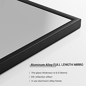 Pexfix Full Length Mirror Hanging Mirror Dressing Mirror Wall-Mounted Mirror with Stand,Full Body Mirror with Aluminum Alloy Thin Frame,Black,65"x22"