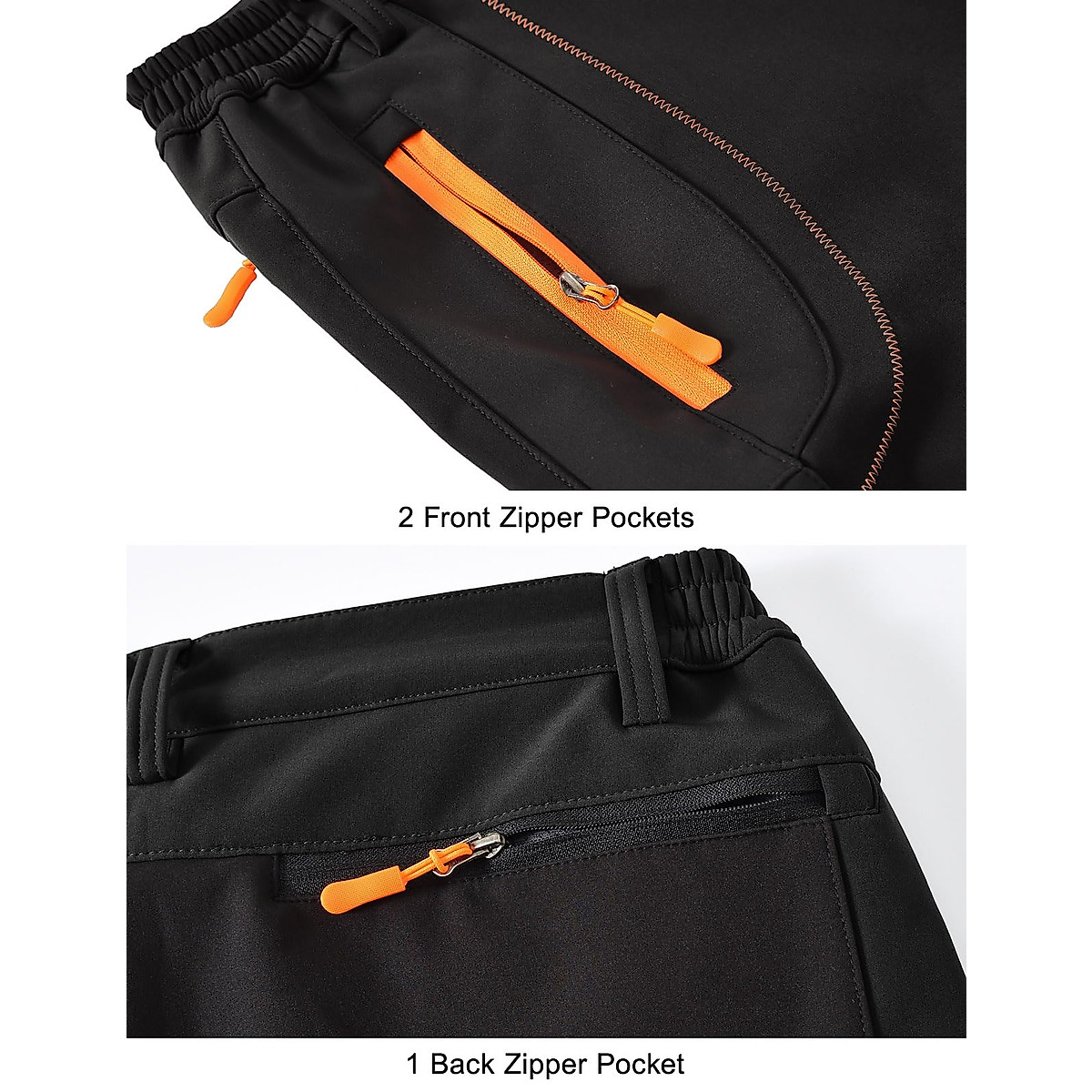 Rdruko Men's Snow Ski Pants Waterproof Insulated Winter Outdoor Hiking Fleece Pants with Belt(Black,US M)