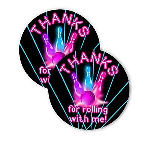 Bowling Party Favor Stickers - 20 Favor Bag Stickers - Bowling Party Thank You Tag - Bowling Party Supplies - Bowling Party Decorations - Glow Pink Stickers