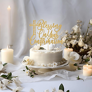 Blessing On Your Confirmation Cake Topper, Religious Baptism Cake Decorations, Christening Wedding Baby Shower Party Decorations, Gold Glitter