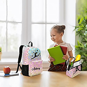 Gymnastic Scale Mermaid Personalized Backpack Set for Teen Boys Girls with Lunch Box & Pencil Pouch Bag Travel Backpack