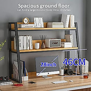 QQXX Wood Desktop Bookshelf for Computer Desk,2-Tier Hutch Bookcase Organizer,Multipurpose Countertop Storage Hutch Display Rack for Home Office Furniture(115x32x90cm(45x13x35inch), Black)