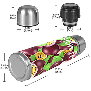 Stainless Steel Leather Vacuum Insulated Mug Passion Fruit Thermos Water Bottle for Hot and Cold Drinks Kids Adults 16 Oz