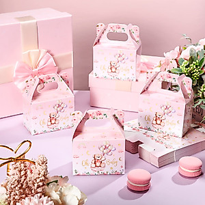 36 Pieces Bear Baby Shower Party Favor Boxes Cute Bear Treat Boxes Paper Candy Cookies Box Decoration for Baby Shower Party Supplies Gender Reveal Bear Themed Birthday Party Decor (Pink)