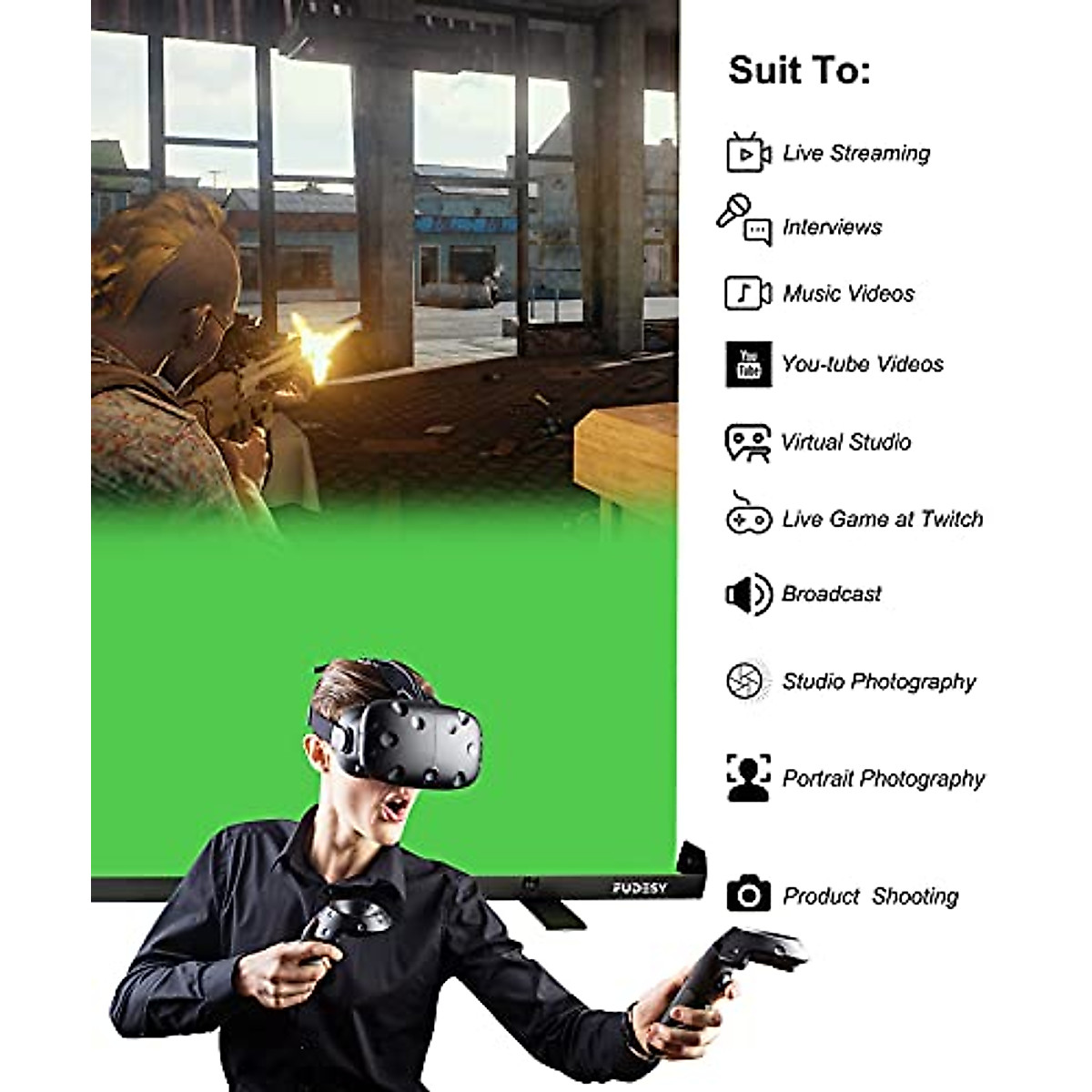 FUDESY Extra Large Green Screen, 74W X 77H inches Collapsible Chromakey Panel,Portable Retractable for Tiktok Video, Live Game,Aluminum Base,Wrinkle Resistant Fabric,Pull-up Style,Auto-Locking Frame