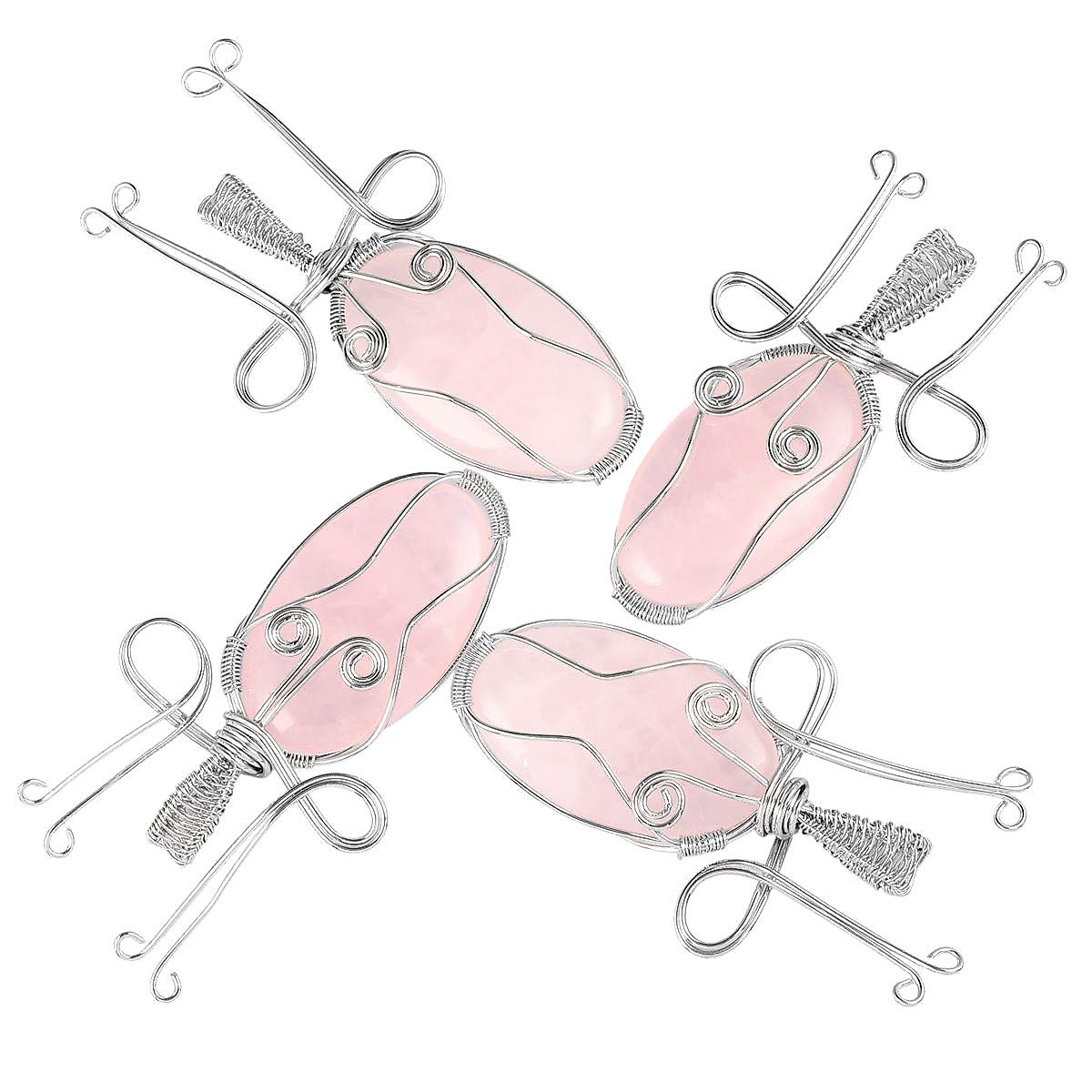 TUMBEELLUWA Crystal Necklace Wire Wrapped Chakra Symbol Quartz Pendant with Chain Healing Stone Jewelry for Women,Egg Shape,Rose Quartz