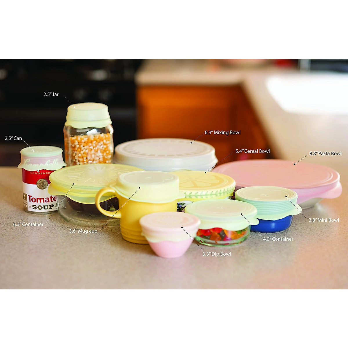 Carrot story Silicone Reusable Stretch Lids, Multipack of 10, BPA Free Reusable Stretch lids for Food Cans, Jars, Bowls, Fruits, and Vegetable, Microwave and Freezer Compatible