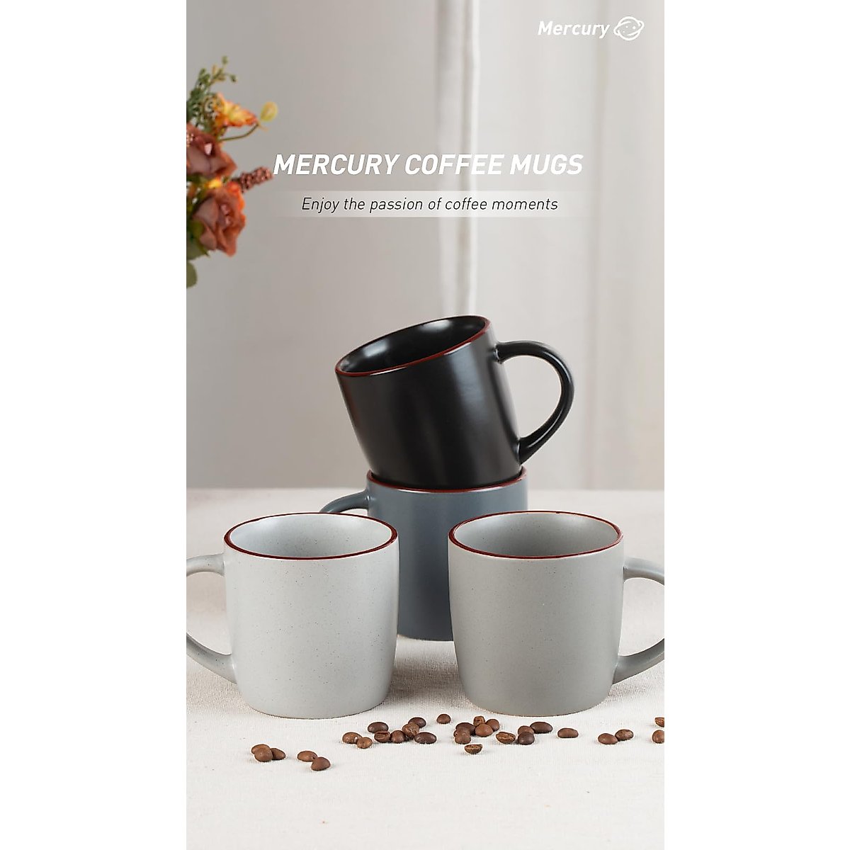 famiware Mercury Coffee Mugs 13 oz, Coffee Mugs Set of 4 with Handle, Cups for Latte, Hot Tea, Cappuccino, Mocha, Cocoa, Multi-color