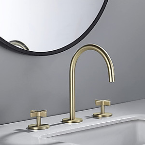 Indare Bathroom Faucet, Two Handles 360° Swivel Spout Widespread 4Inch 8Inch Brass Bathroom Sink Faucet 3 Hole with Pop-Up Drain and Water Supply Lines, Upgraded Style，Advanced Gray