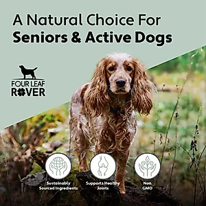 Four Leaf Rover Hip & Joint - Mobility & Joint Support with Glucosamine and Chondroitin for Dogs, 2.4 oz - 22 to 60 Day Supply, Depending on Dog’s Weight - Vet Formulated - Easy to Mix - Delicious