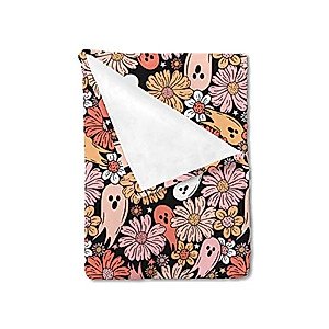 HawSkgFub Halloween Pink Floral Ghost Baby Blanket for Girls Gift Black, Fall Holiday Flower Flannel Fleece Nursery Bed Blankets, Soft Lightweight Newborn Infant Toddler Kids Crib Bedding 30 x 40