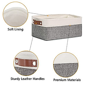 DULLEMELO Small Storage Baskets 6 Pack, Fabric Collapsible Gift Storage Baskets for Shelves, Closets, Nursery, Home, Office Organizing,Small Canvas Linen Rectangular Storage Bins (6-Pack, White&Grey)