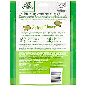 Greenies Feline Adult Natural Dental Care Cat Treats, Catnip Flavor, 4.6 oz. Pouch