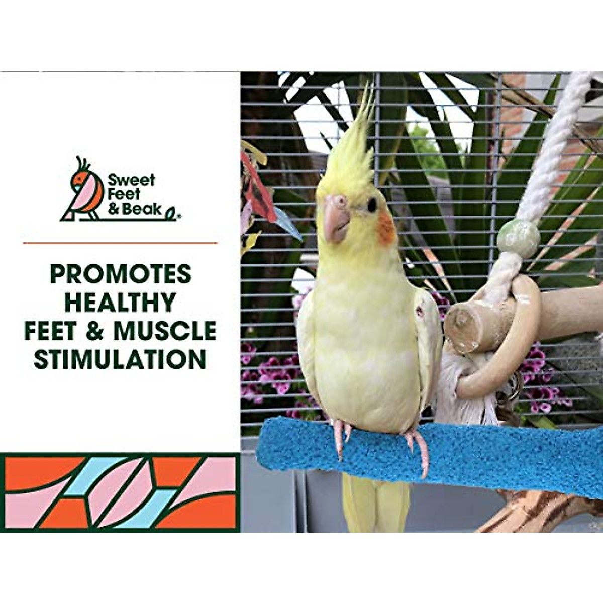 Sweet Feet and Beak Comfort Grip Safety Perch for Bird Cages - Patented Pumice Perch for Birds to Keep Nails and Beaks in Top Condition - Safe Easy to Install Bird Cage Accessories - M 8.5"