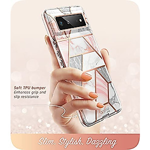 i-Blason Cosmo Series Case for Google Pixel 6 (2021), Slim Full-Body Stylish Protective Case Without Built-in Screen Protector (Marble) Pink