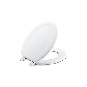 KOHLER 4648-0 Stonewood Toilet Seat Round,Wood Toilet Seat, Round Toilet Seats for Standard Toilets, Toilet Lid with Color-Matched Plastic Hinges, White