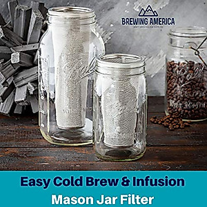 Cold Brew Filter for Mason Jar Wide Mouth Coffee Maker, UPGRADED Stainless Steel Mesh with Silicone Seals (2 Quart (64 Ounces)