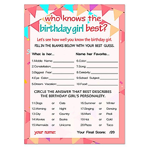 Yangmics Direct Who Knows The Birthday Girl Best, Birthday Girl Games - 20 Game Cards