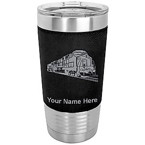 LaserGram 20oz Vacuum Insulated Tumbler Mug, Freight Train, Personalized Engraving Included (Faux Leather, Black)