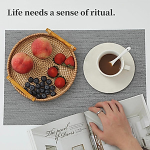 Leetaltree Grey Placemats, Heat Resistant Non-Slip Place mats for Dining Table, Washable Durable PVC Vinyl Woven Table Mats (Set of 4)