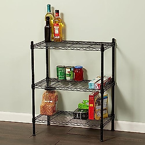 Home Basics Steel Wire Shelf | Heavy Duty | Open Design | Easy To Assemble | (Black, 3 Tier | 23.62" x 13.77" x 31.88")