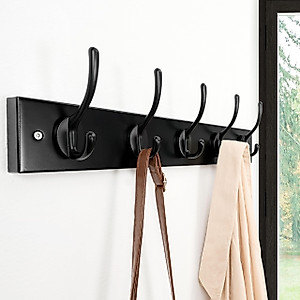 Dseap Wall Mounted Coat Rack: 16" Hole to Hole, Coat Hook Hanger with 5 Metal Hooks for Hanging Coats Towels Hats Clothes, Black